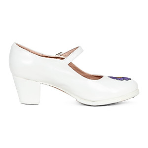Colonial 226 Women's Folklorico Flamenco Dance Shoes with Nails, Embroidered, 2" Heel, 6.5 US, 23.5 MX, White