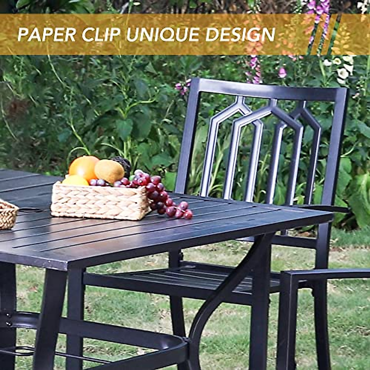 PHI VILLA Outdoor Dining Chairs Metal Patio Bistro Stackable Chairs Set of 2, Black