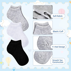 Handepo 50 Pairs Toddler Boys Socks, Low Cut Athletic Socks for Kids, Cotton & Polyester, S Size (2-4 yrs), Black, White, Gray
