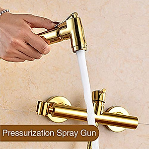 MINJING Bidet Faucet Gold, Hot and Cold Water Mixer Bidet Sprayer, Single Handle Wall Mount Bathroom Toilet Bidet Faucet, Handheld Bidet Sprayer for Toilet