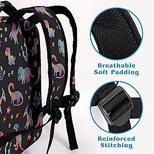 Dacawin Colorful Dinosaurs Backpack for Boys Girls Ocean Animals Kids Bookbag Underwater Letter Coral Starfish Toddler Back Pack for Kindergarten Preschool Elementary