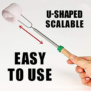 Telescoping Marshmallow Roasting Sticks with Wooden Handle 32-inch Extendable Sturdy Stainless Steel Roasting Forks for BBQ Extendable Forks Camping Accessories (4)