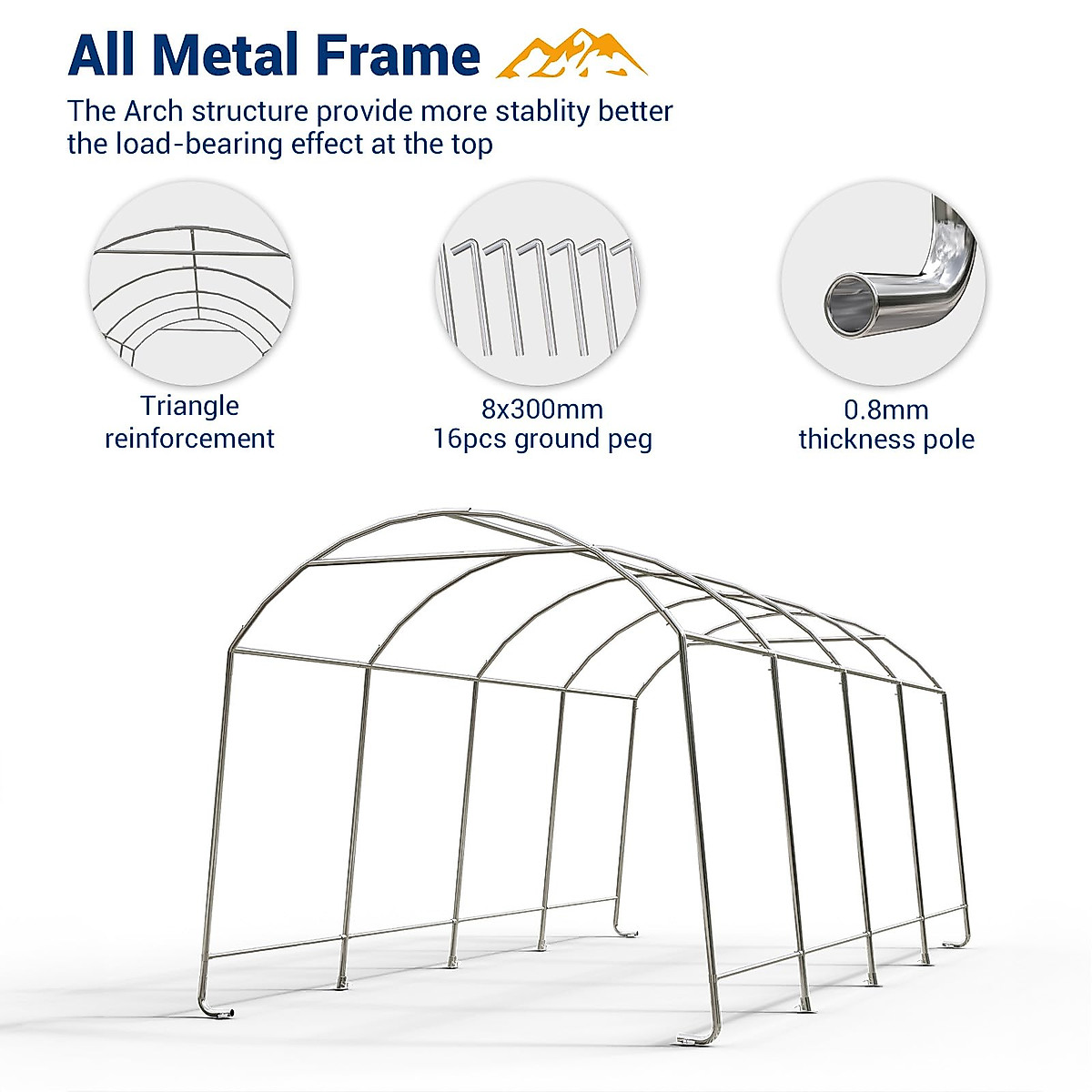 UDPATIO 10' x 20' Heavy Duty Carport, Round Style Portable Garage, Thick Shelter Storage Canopy Tent with All-Steel Metal Frame and Sunshade Waterproof Anti-Snow Carport for Car, Truck, SUV
