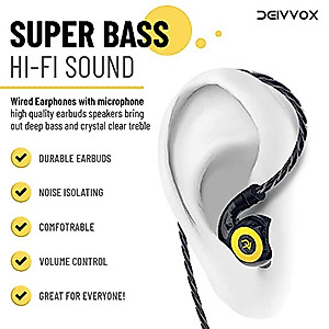 DEIVVOX Wired Earbuds with Microphone and Volume Control - Sports Earphones Durable Wire Over Ear Hook - Compatible with Cell Phones Samsung Sony Computer Laptop Kids and Gaming Devices 3.5 mm Jack