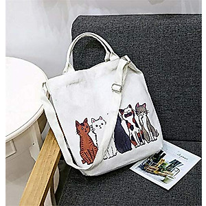 EatingBiting 12.60'' Women Cartoon Lucky Cats Canvas Tote Shopping Handbag Beach Purse Shoulder Bag