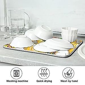 susiyo Autumn Pumpkins Sunflowers Dish Drying Mat for Kitchen, 18x24 inch Absorbent Dishes Drainer Pad for Kitchen Countertop