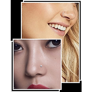 Yaalozei 20g Nose Ring for Women L Shape Nose Piercing Jewelry 20 Gauge Surgical Stainless Steel Cute Nose Rings Hoop Nose Ring Stud Nostril Nose Piercing Jewelry for Women Men Silver Rose Gold Black