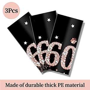 3 Pack 60th Birthday Tablecloth Decorations for Women, Pink Rose Gold Happy Sixty Birthday Theme Table Cover Party Supplies, 60 Year Old Birthday Plastic Disposable Rectangular Table Cloth Decor