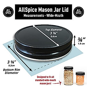 AllSpice Rust-Proof Wide Mouth Aluminum Metal Mason Jar Lids Leak-Proof 12-Pack (Black)
