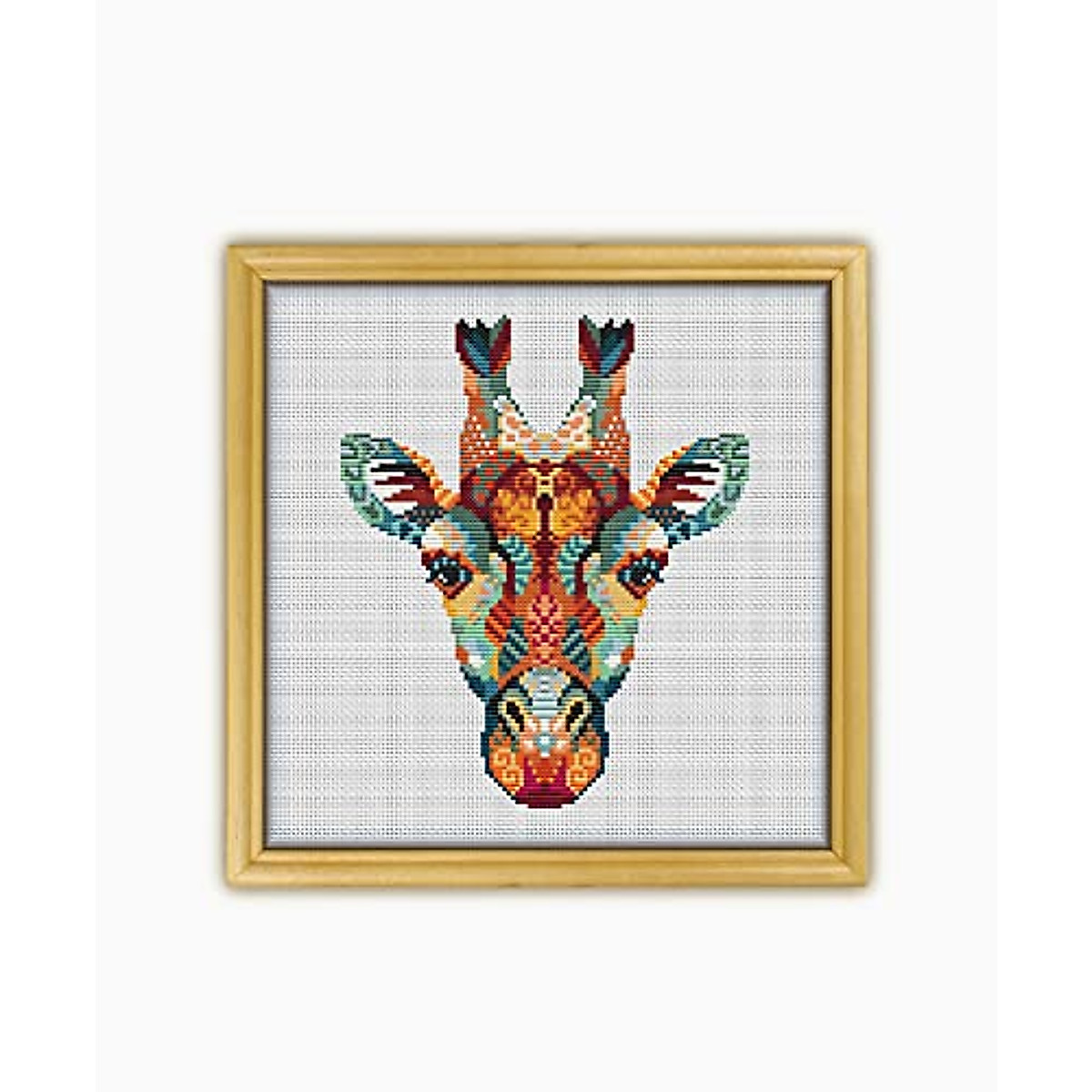 Mandala Giraffe CS206 - Counted Cross Stitch KIT#2. Set of Threads, Needles, AIDA Fabric, Needle Threader, Embroidery Clippers and Printed Color Pattern Inside.