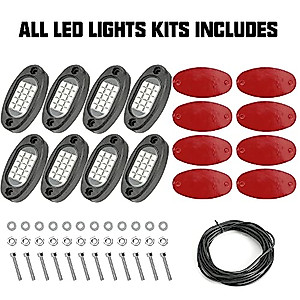 Winunite 8 Pods Green LED Rock Lights with 32-4/5Ft Extension Wires, Waterproof Off Road Truck Car ATV SUV Motorcycle Under Body Glow Light Trail Fender Lighting Rock Light