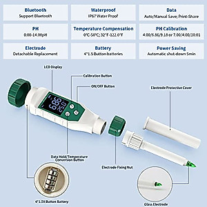 Yewhick Bluetooth Food pH Meter, Digital pH Meter for Food High Accuracy Waterproof Food pH Tester with ATC for Sourdough and Bread Canning, Meat, Cheese, Solid Samples, and Water