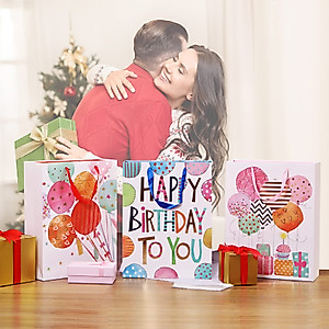 Birthday Gift Bags, 12Pack Gift Bags Medium Size With Handles, Gift Bag Bulk, 4 Assorted Designs Foil Gift bags for Kids Birthday, Birthday Party Favors, Kids Party Favors, 12.6Inch