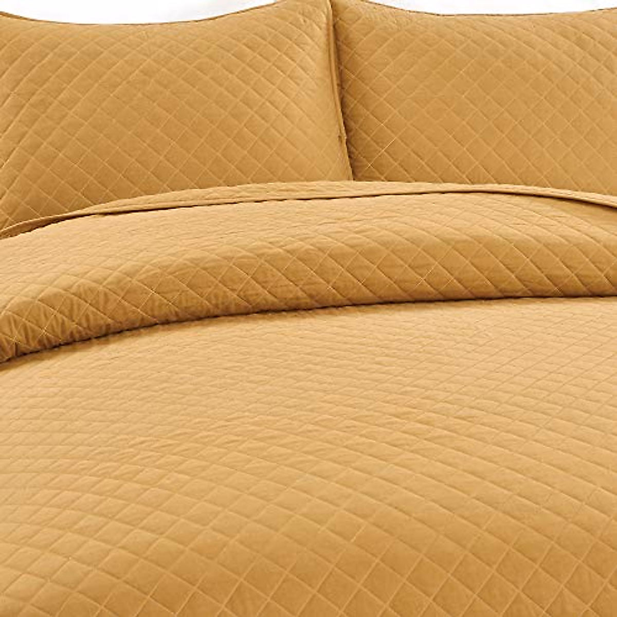 Lush Decor Ava Diamond Oversized 3 Piece Cotton Quilt Set, Mustard, King