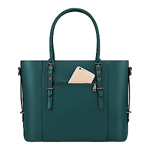 MOSISO PU Leather Laptop Tote Bag for Women (15-16 inch), Waterproof Large Capacity Business Work Briefcase Shoulder Laptop Bag, Deep Teal