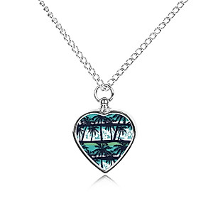 Hawaii Tropical Palm Tree Urn Necklace for Ashes Personalized Pet Cremation Jewelry Heart Pendant for Men Women