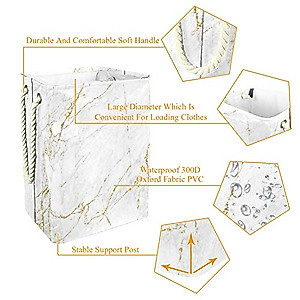 DEYYA White Gold Marble Texture Laundry Baskets Hamper Tall Sturdy Foldable for Adult Kids Teen Boys Girls in Bedrooms Bathroom