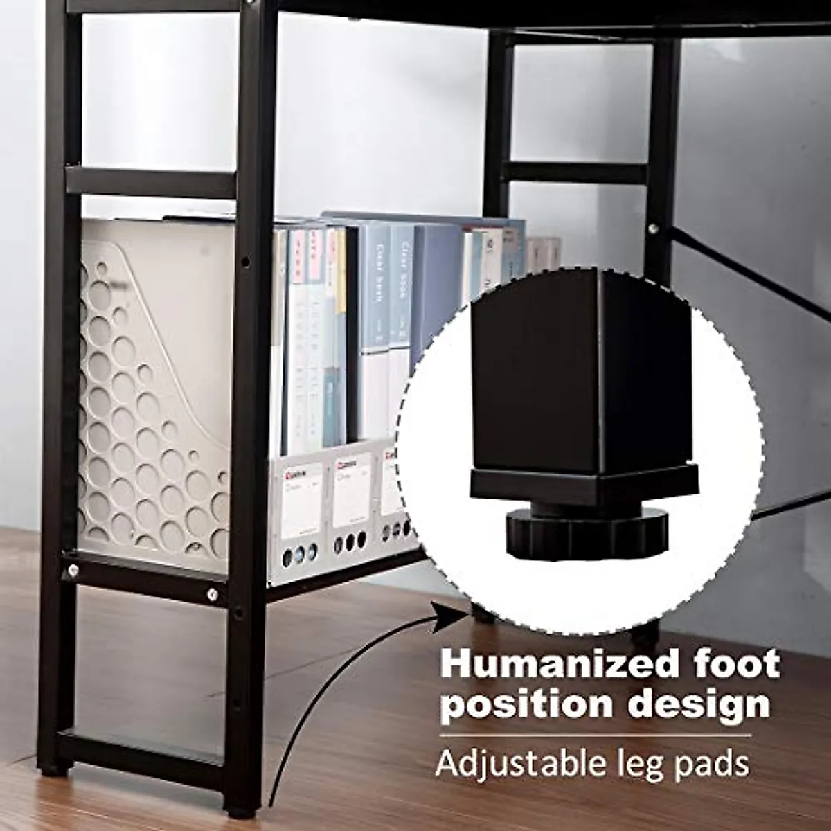 Henf Computer Desk with Bookshelf, Office Writing Desk with Desktop Display Shelves, MDF Metal Frame Modern Large Office Desk with Bookshelf Writing Table Study Workstation, Black