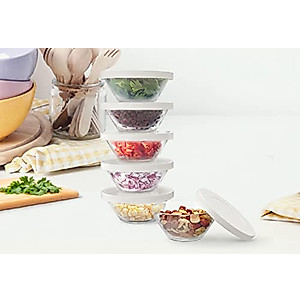 KooK Small Glass Prep Bowls with Lids Set, Clear Mini Food Storage Containers, Perfect for Dips, Microwave & Dishwasher Safe, 7.25 oz, Set of 8