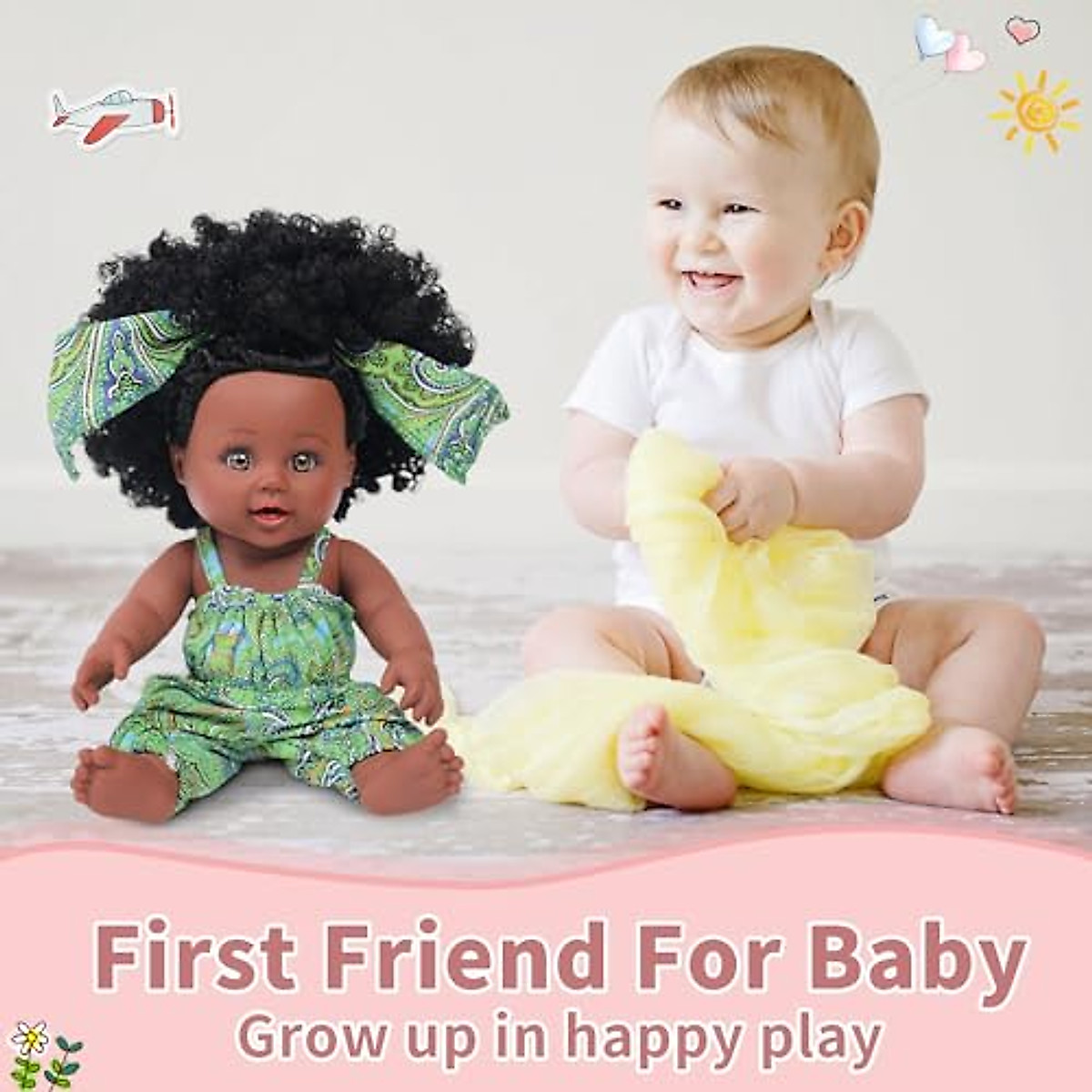 TUSALMO 12 inch Lifelike Silicone Vinyl Newborn Baby Dolls, African American Baby Black Dolls, give for Kids and Girl Holiday Birthday Gift, African Black Dolls, Reborn Doll