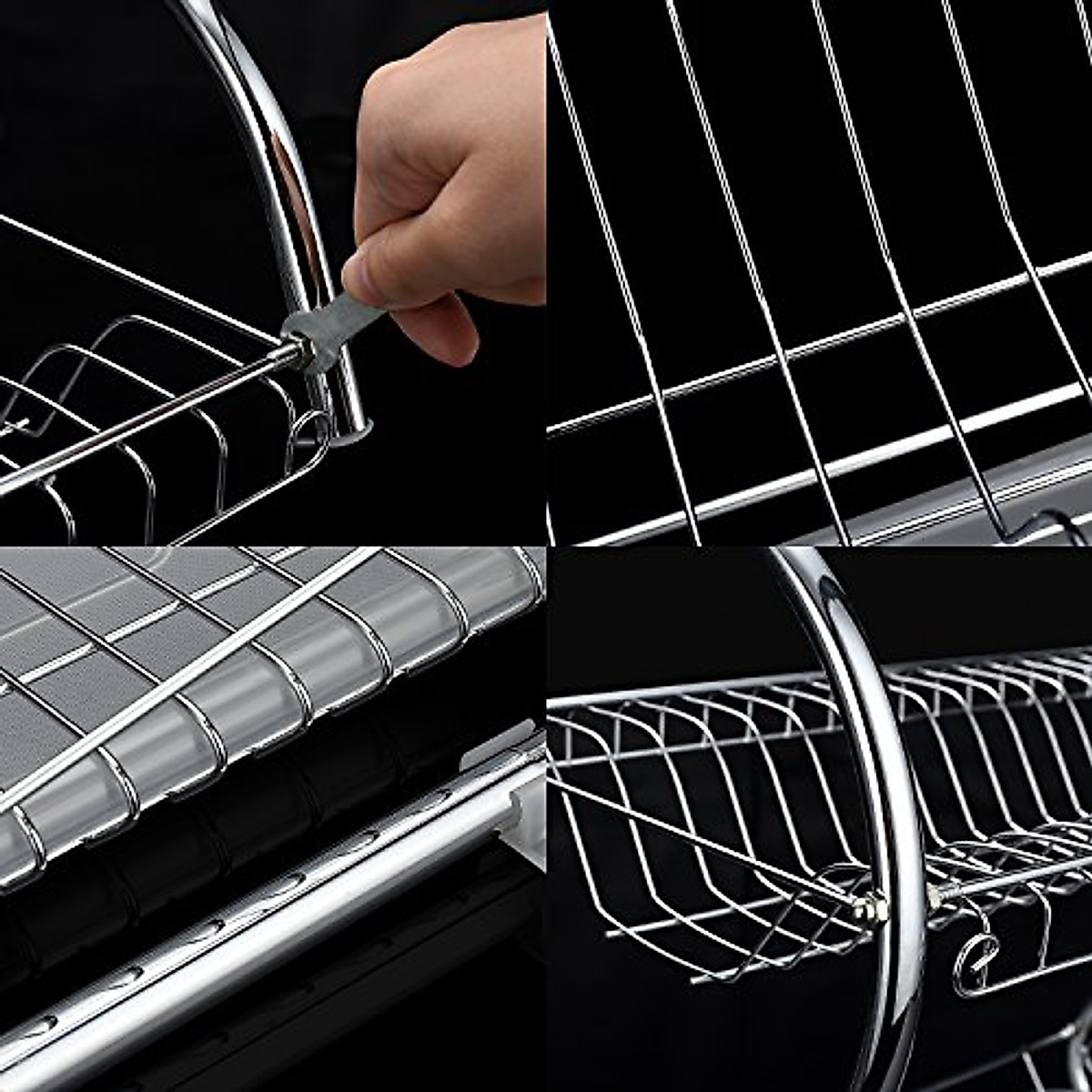 Glotoch 2-Tier Full Sized Dish Drying Rack with Utensil Holder and Cup Holder with Dish Water Drain Board Tray Rustproof Chrome Plating 16.5 x 10 x 15 Inches Storage Space Saving Kitchen Organizer