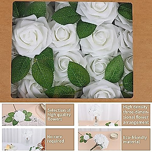 G-Lanthy Artificial Flowers, White Roses 30 Pcs Real Looking Fake Roses Artificial Foam Roses Decoration DIY for Wedding,Arrangements Party Home Decorations
