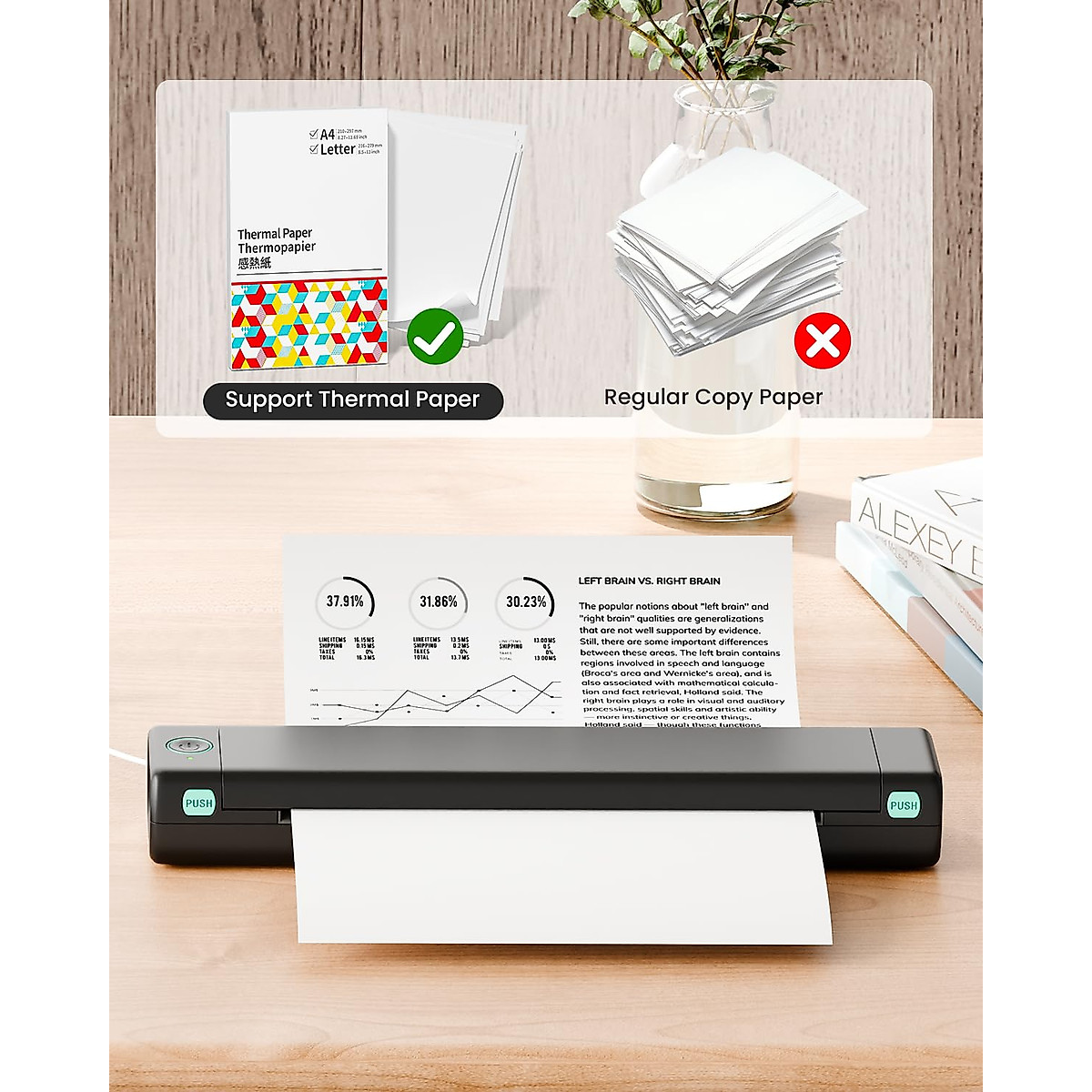 Phomemo M08F Wireless Portable Printer & US Letter Folding Thermal Paper Size 8.5" x 11", 200 Sheets, Inkless Thermal Compact Printer for Travel, Compatible with Android and iOS Phone & Laptop