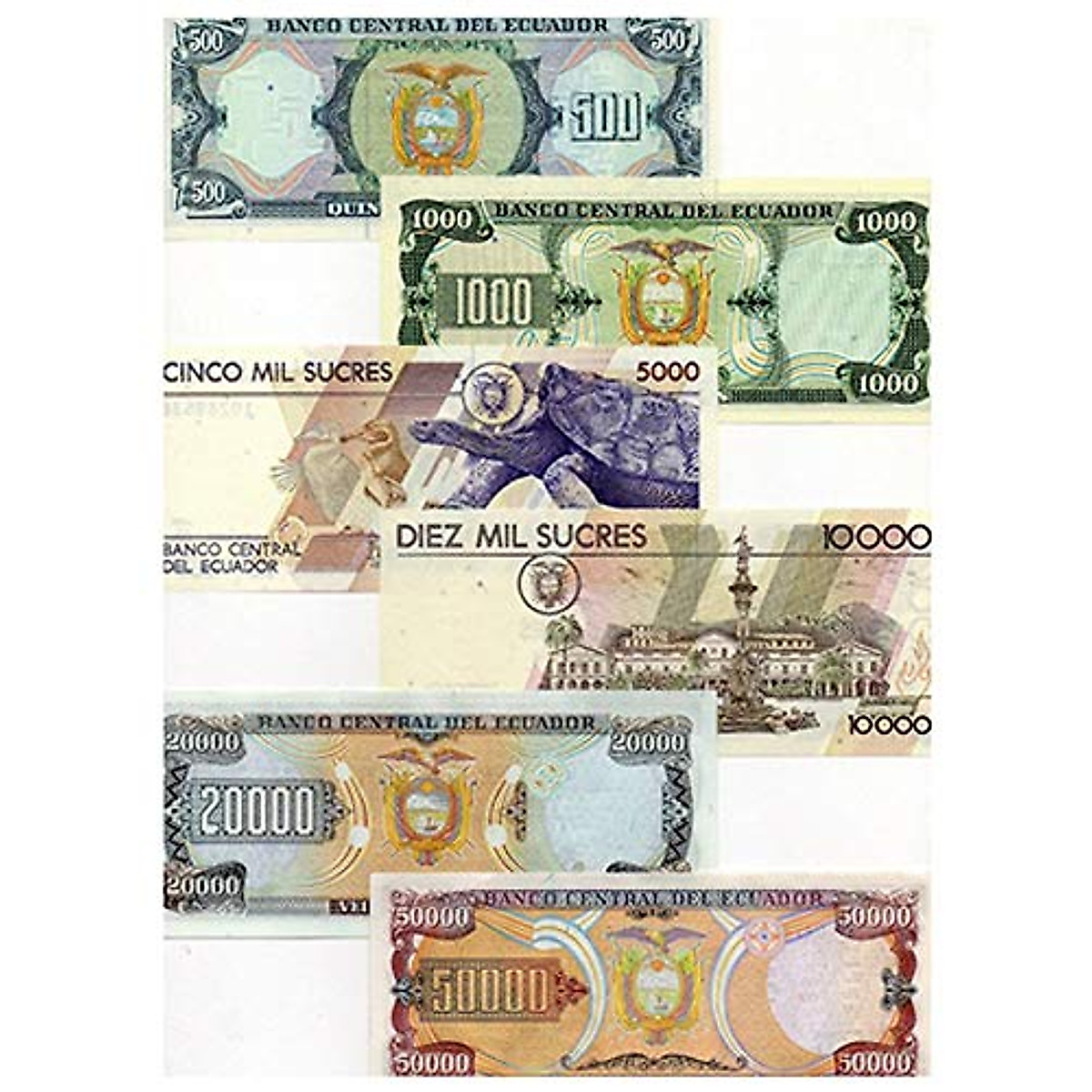 EC 1988 ECUADOR FLAWLESS 1988-99 COMPLETE DENOMINATION SET! 11 DIFF SCARCE BANKNOTES!! Gem Crisp Uncirculated