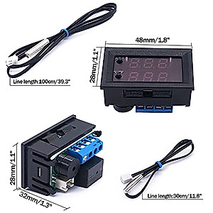 Twidec/DC 12V Temperature Controller Programmable -50 to 110 ℃ (-58 to 230 °F) Red/Blue LED Display Monitor Heating/Cooling Thermostat Control Module with NTC 10K Waterproof Sensor Probe