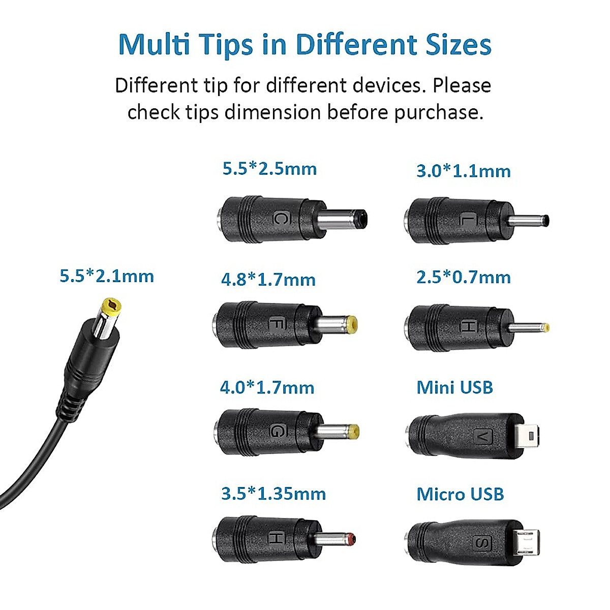 Powseed 3V 4.5V 5V 6V 7.5V 9V 12V Universal AC Adapter 12W AC/DC Power Adapter for Household Elecronics Pedals Routers Speakers CCTV Cameras Smart Phone USB Hub GPS Tablet Recorder etc.