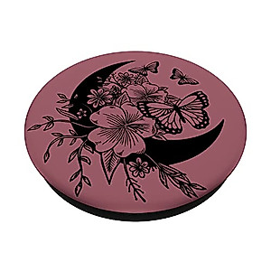 Dark Rose Pink Black Butterfly Crescent Moon Flower PopSockets Swappable PopGrip