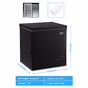 KRIB BLING Chest Freezer 5.0 cu.ft Mini Adjustable 7 Thermostat Compact Deep Freezer Top Door Low Noise with Removable Basket Black