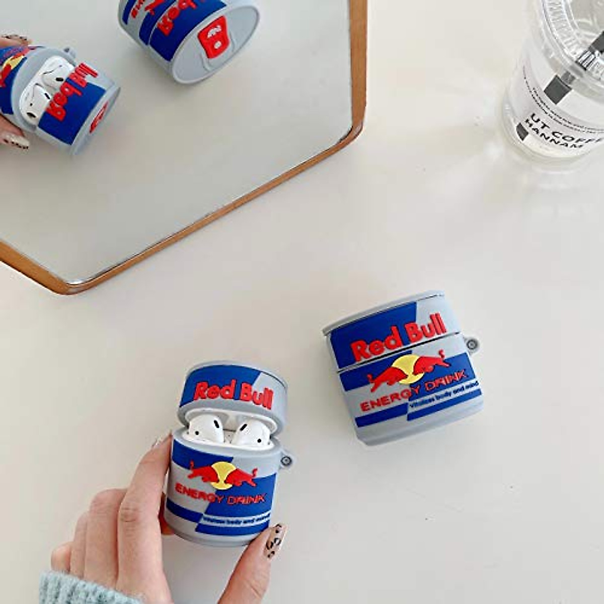 Ultra Thick Soft Silicone Case Cover for Apple AirPods 1 2 1st 2nd Generation with Keychain Energy Drink Can Shaped 3D Cartoon Cute Fun Funny Cool Unique Creative Women Teens Girls Men Guys