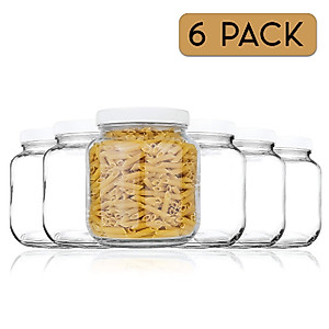 6 Pack of Half Gallon Mason Jars - Wide Mouth with Airtight Lid - Safe Container for Fermenting, Pickling, and Storing - By KitchenToolz