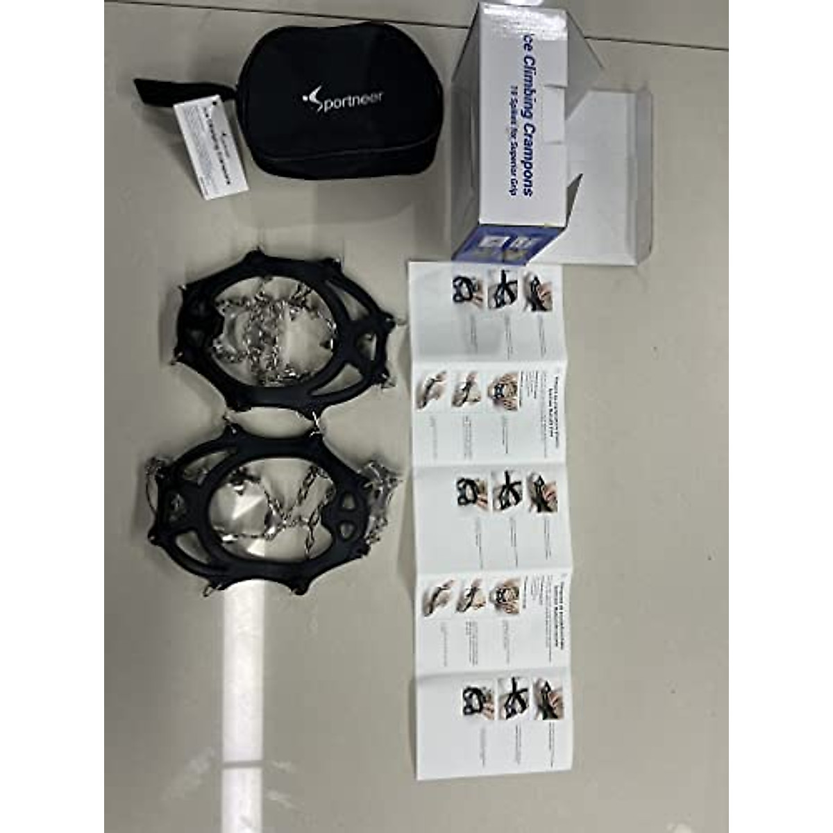 Crampons Ice Cleats, Sportneer Snow Cleats for Shoes and Boots Ice Shoes Grippers with 19 Stainless Steel Spikes Crampons for Hiking Boots Women Men Hiking Fishing Walking