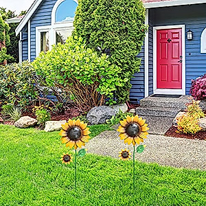 YEAHOME Garden Decor for Outside, 2 Pack Sunflower Garden Stakes Spring Decor, Metal Flowers with Shaking Head Yard Art for Outdoor Yard Lawn Patio Decoration