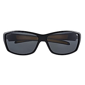 Caterpillar Men's CTS-8016 Polarized Wrap Sunglasses, Matte Black/Yellow, 65 mm