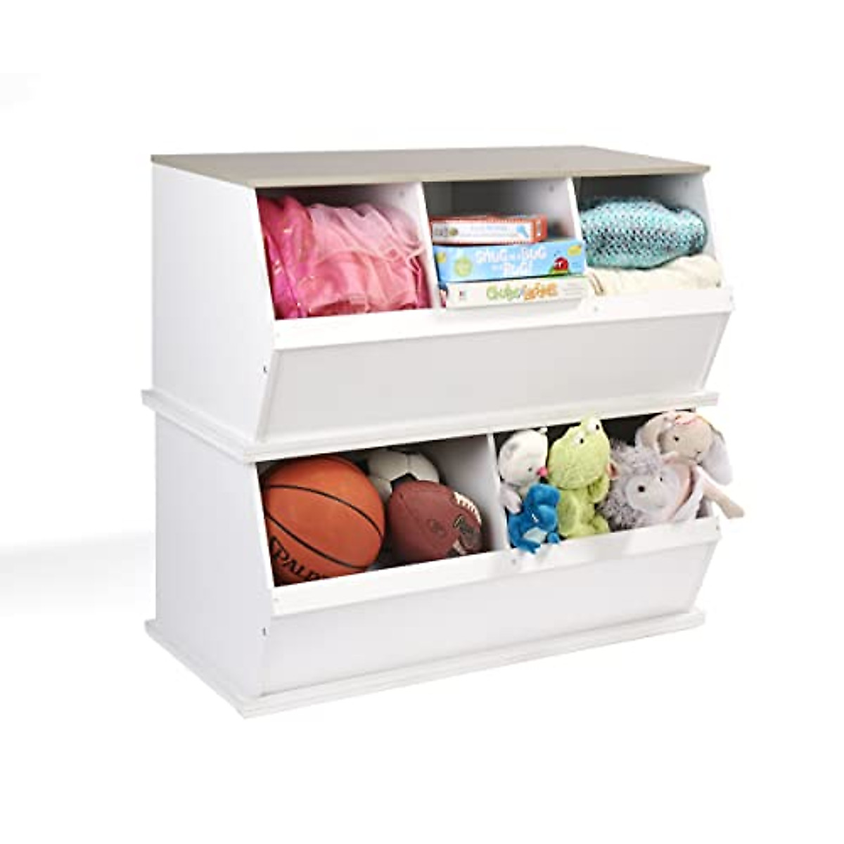 Badger Basket Two Bin Stackable Toy Storage Cubby Organizer - White/Light Gray