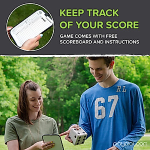 Play Platoon Giant Wooden Dice, Yardzee Outdoor Game with Bucket, 3.5" Giant Wooden Games for Families, 6 Large Dice, Collapsible Bucket, Score Cards, Dry Erase Marker