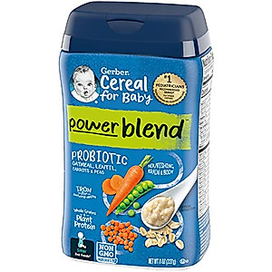 Gerber 2nd Foods Power Blend Cereal For Baby, Probiotic, Oatmeal, Lentil, Carrots & Peas, With Whole Grains & Plant Protein, 8 OZ Canister (Pack of 3)