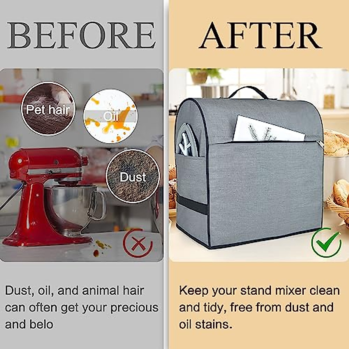 Stand Mixer Cover, Kitchen Aid Mixer Cover Compatible with 4.5-5 Qt Tilt-Head Stand Mixer, Dust Cover with 3 Pockets & 8 Pcs Appliance Sliders, Kitchen Aid Mixer Accessories, Red