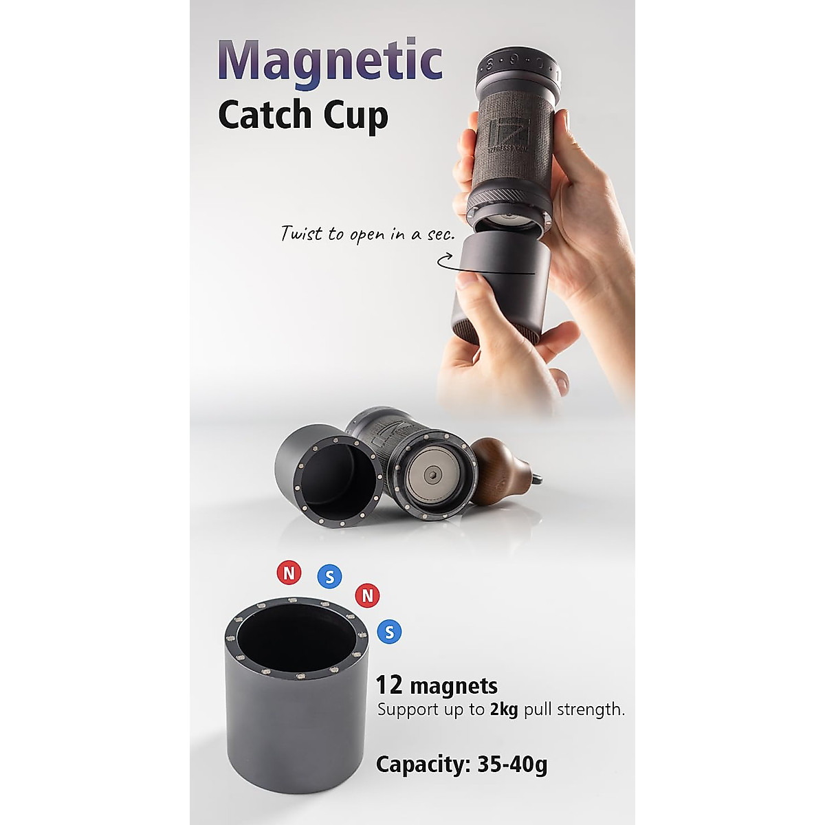 1Zpresso K-Ultra Manual Coffee Grinder Iron Gray with Assembly Consistency Grind Stainless Steel Conical Burr, Foldable Handle, Numerical External Adjustable Setting, All-Round Grinder