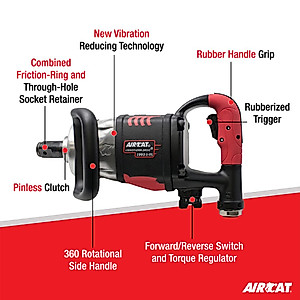 AIRCAT Pneumatic Tools 1993-1-VXL: 1-Inch Vibrotherm Drive Composite Straight Impact Wrench 2,300 ft-lbs - Standard Anvil
