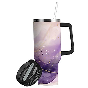 SEHANY Purple Marble 30 Oz Tumbler with Lid and Straw, Double Vacuum Stainless Steel Insulated Sports Water Bottle Cup Holder Friendly Leak-Proof Travel Coffee Cup for Iced Drink
