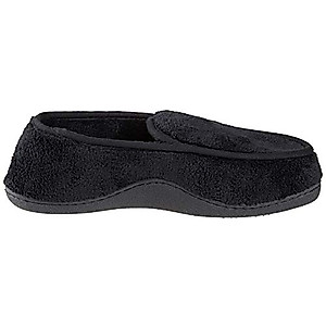 isotoner Men's Microterry Memory Foam Indoor/Outdoor Slip-On Slippers, Black, 11-12