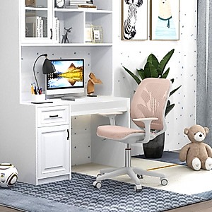 HONEY JOY Kids Desk Chair, Children Computer Chair with Adjustable Height, Ergonomic Kids Office Study Chair with Sit-Brake Wheels, Swivel Mesh Task Desk Chair for Teens Boys Girls (Pink)