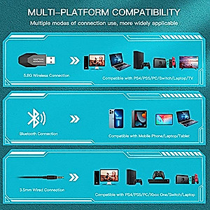 PHOINIKAS Wireless Gaming Headset for PS4 PS5 PC Ninten Switch, G9000 5.8G Wireless Over Ear Headphones with Noise Cancelling Detachable Mic, 7.1 Stereo Sound, 3.5mm Audio Cable, Bluetooth for Phone