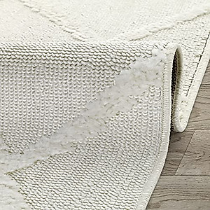 Antep Rugs Palafito 5x7 Geometric Shag Diamond High-Low Pile Textured Indoor Area Rug (White, 5'3" x 7'6")