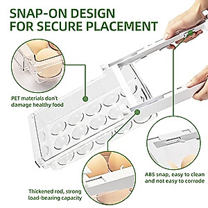 URORU Fridge Drawer Organizer, Unique Design Pull Out Egg Holder For Eefrigerator, Fridge Drawer For 15 Eggs, Egg Container Fit for Refrigerator with Shelf Under 0.6", Clear Acrylic Egg Storage Box…