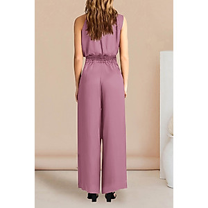 PRETTYGARDEN Women's 2 Piece Outfits 2025 Summer Casual Sleeveless Mock Neck Crop Tops Wide Leg Pants Set (Pink,X-Large)